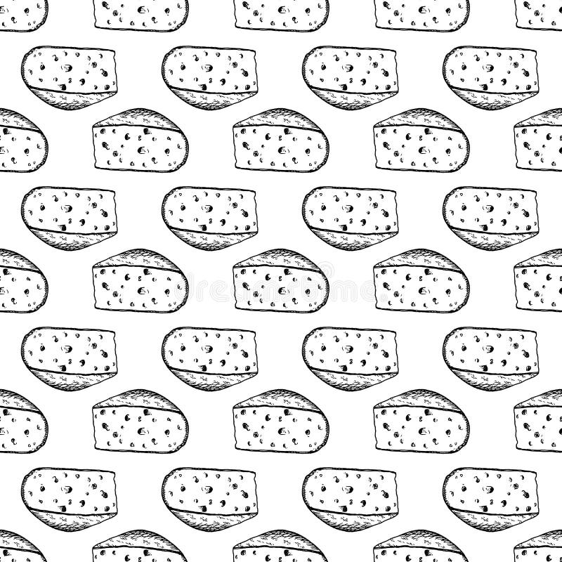Hand Drawn Cheese Doodle. Sketch Style Icon. Seamless Pattern. Isolated ...