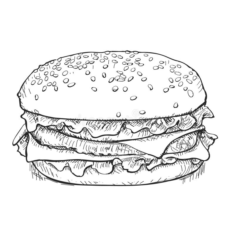 Hand Drawn Cheeseburger or Hamburger. Sketch Stock Vector ...