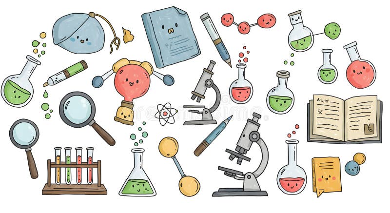 Hand Drawn Chemistry Elements with Cute Cartoon Faces for Education ...