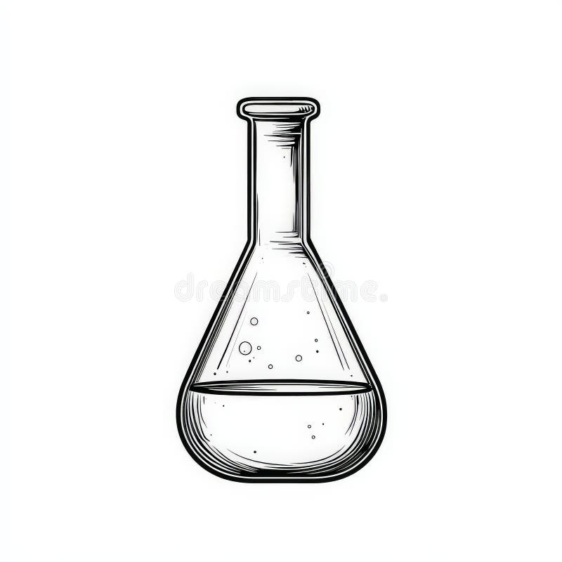 Hand-drawn Chemistry Flask with Liquid and Bubbles Stock Illustration ...