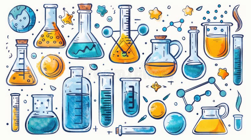 Hand-Drawn Chemistry and Science Icons Stock Illustration ...