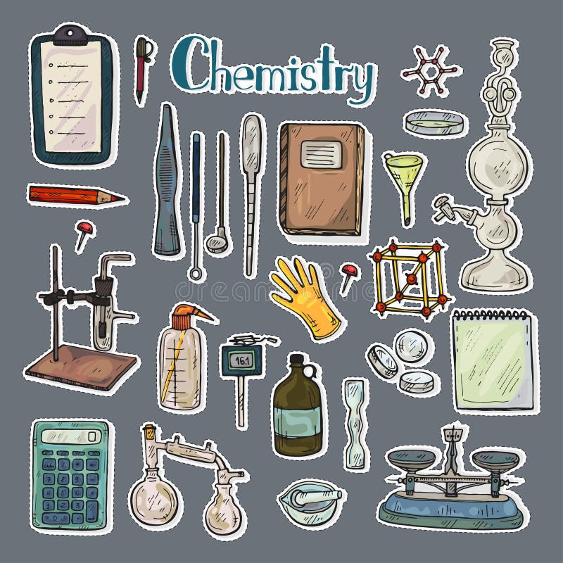Hand drawn chemistry tools stock vector. Illustration of pestle - 200269922