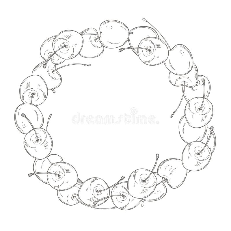 Hand Drawn Cherry in a Circle. Vector Illustration Stock Vector ...