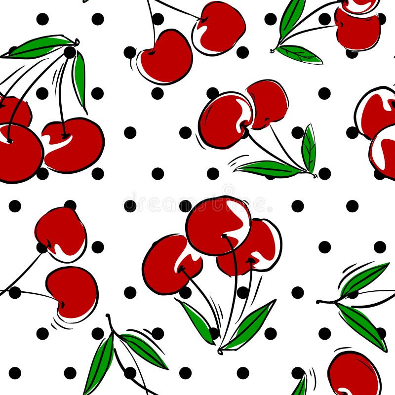Hand Drawn Cherry Print and Pattern Seamless. Spring Summer Trend ...