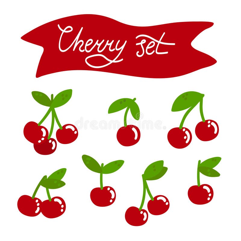 Hand-drawn Cherry Set. Simple and Cute Design for Stickers, Prints ...