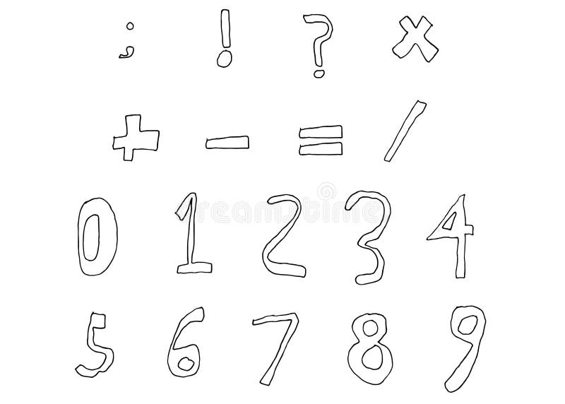 Hand Drawn Child Numbers and Basic Math Signs Line Contour Stock Vector ...