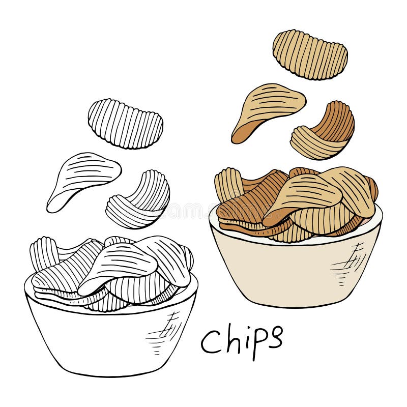 Outline Chips Collection on White Background. Vector Different Chips ...