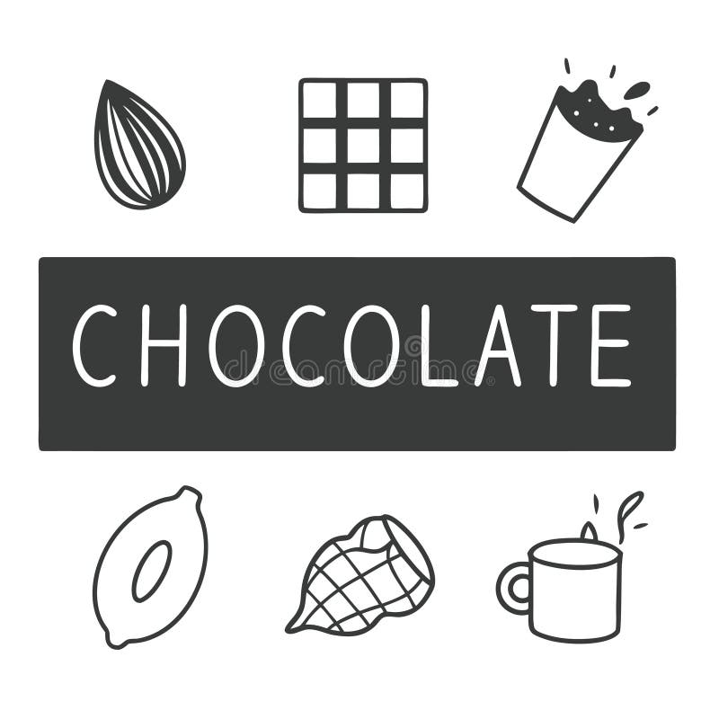 Hand Drawn Chocolate Elements with the Word Chocolate on Transparent ...