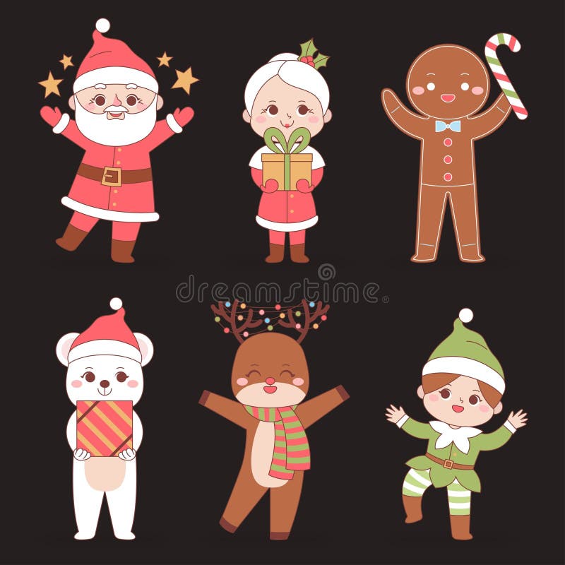 Hand Drawn Christmas Character Collection Vector Design Illustration ...