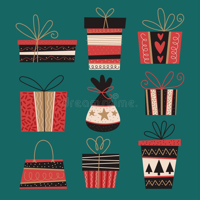 Hand Drawn Christmas Gift Collection Vector Design Illustration Stock ...