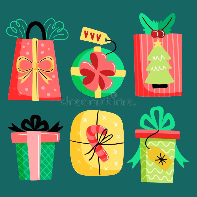 Hand Drawn Christmas Gift Collection Vector Design Illustration Stock ...