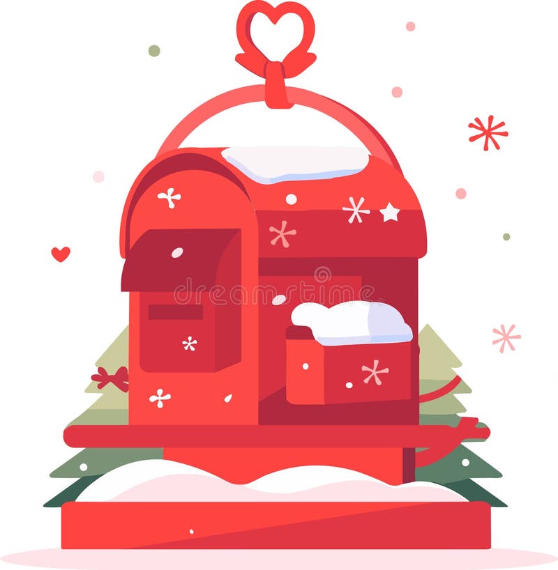 Hand Drawn Christmas Mailbox in Flat Style Stock Vector - Illustration ...