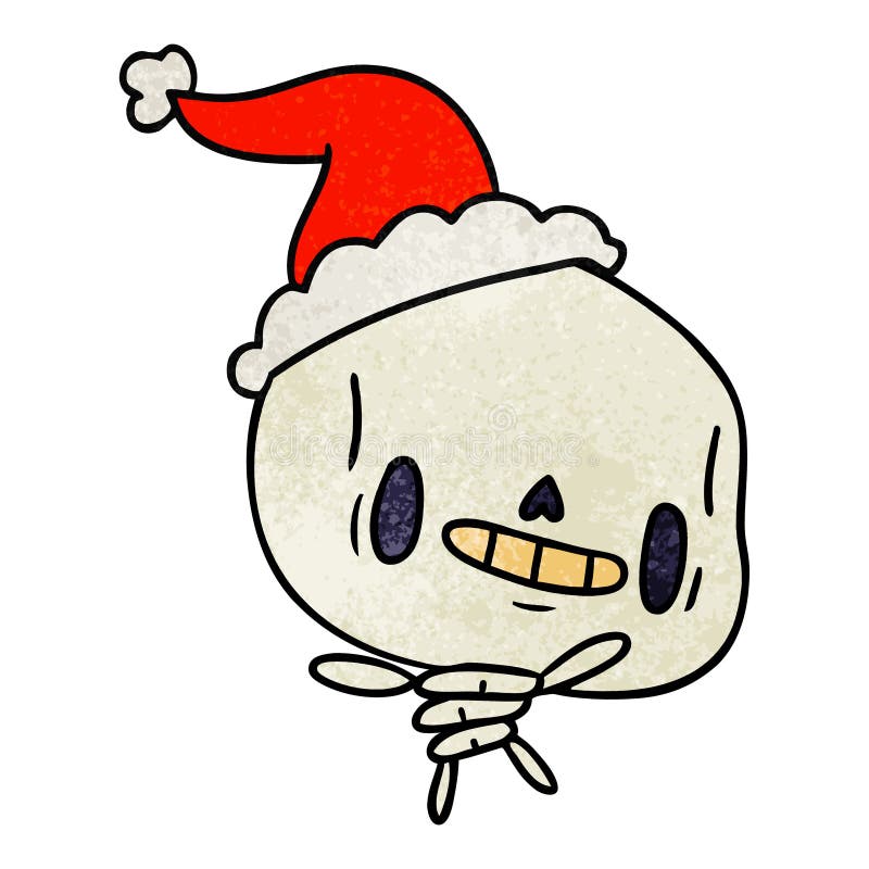 Hand Drawn Christmas Textured Cartoon of Kawaii Skeleton Stock Vector ...