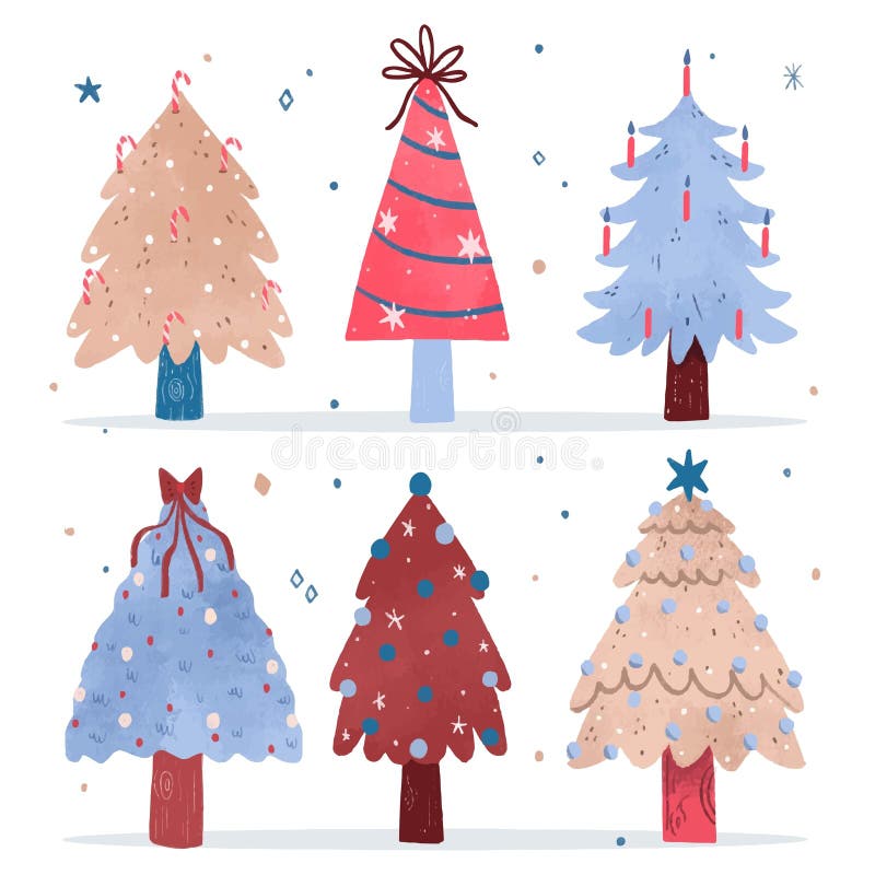 Hand Drawn Christmas Tree Collection Vector Design Illustration Stock ...