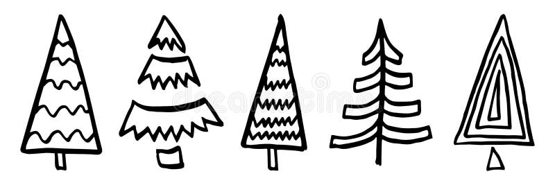 Hand Drawn Christmas Tree Set, Doodle Black Vector, Linear Style ... Hand Drawn Christmas Tree Set, Doodle Black Vector, Linear Style ...