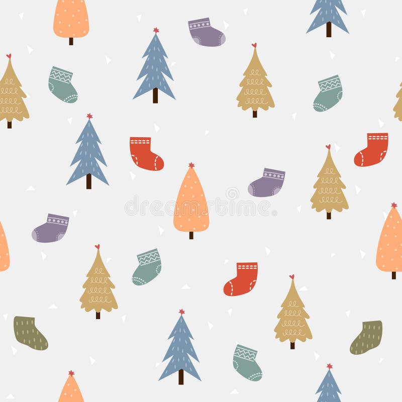 Hand Drawn Christmas Trees,Gift Boxes and Socks Cute Pattern Stock ...