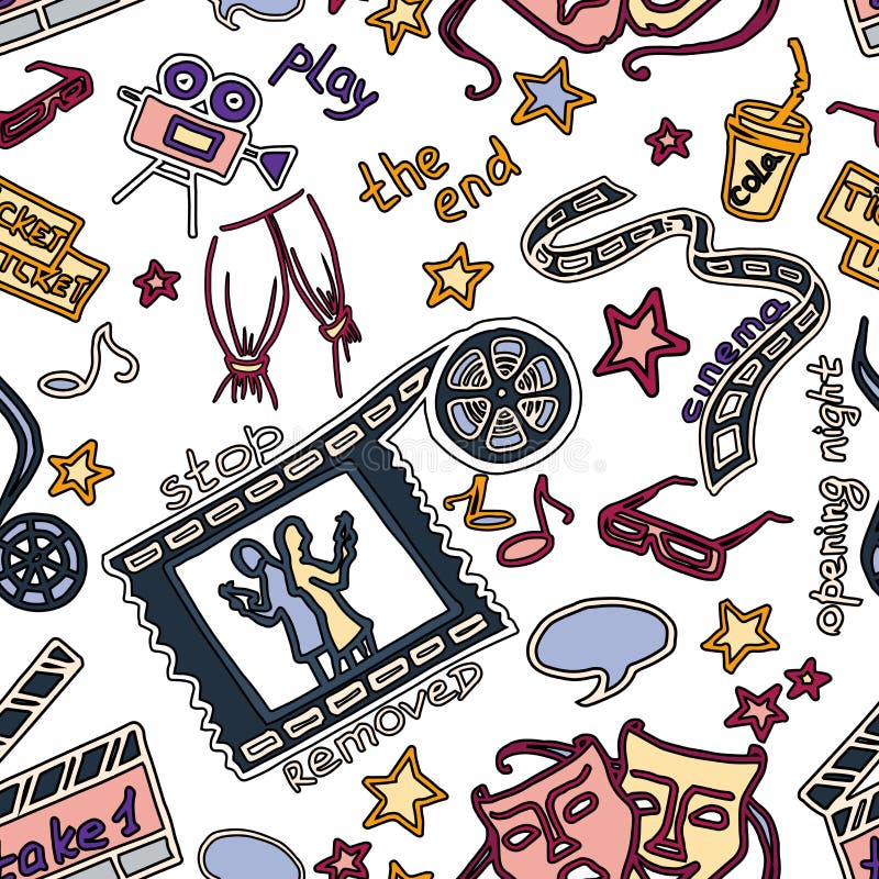 Hand drawn cinema pattern stock vector. Illustration of design - 64832614