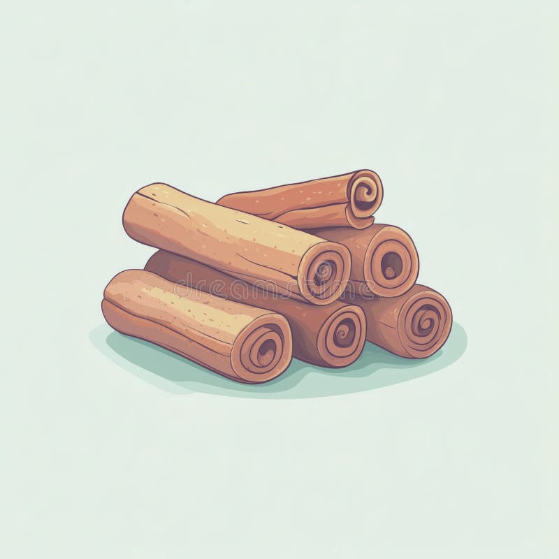 Hand-drawn Cinnamon Sticks Pile on Light Teal Background Stock Image ...