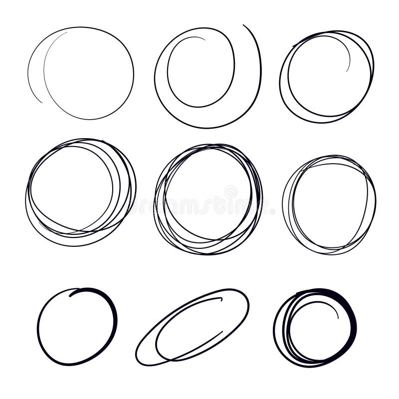 Hand Drawn Circle Elipse Scribble Doodle Symbols Vector Random Hand ...