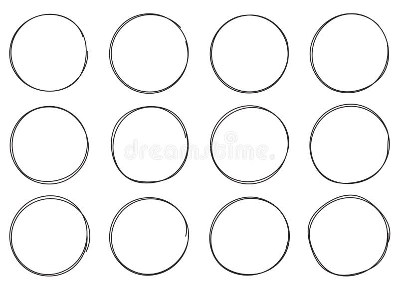 Hand Drawn Circle Highlighting Vector Set Isolated on White Stock ...