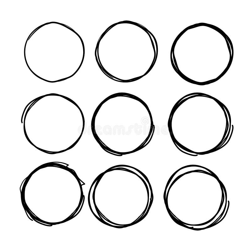 Hand Drawn Circle Line Sketch Set. Circular Scribble Doodle Round ...