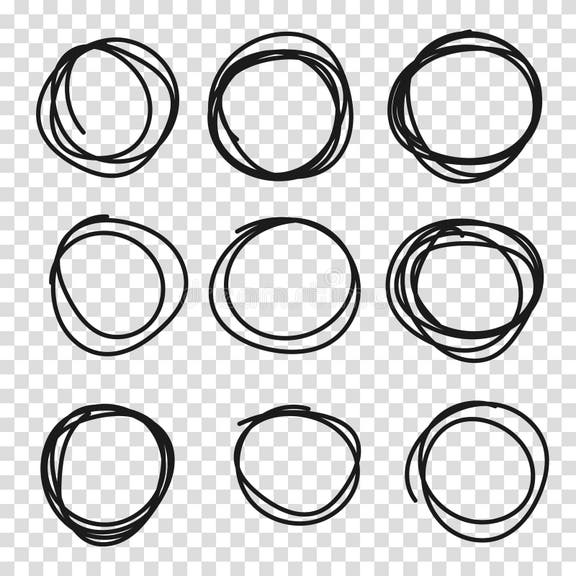 Hand Drawn Circle or Oval Line Sketch Set. Hand Drawing Circular ...