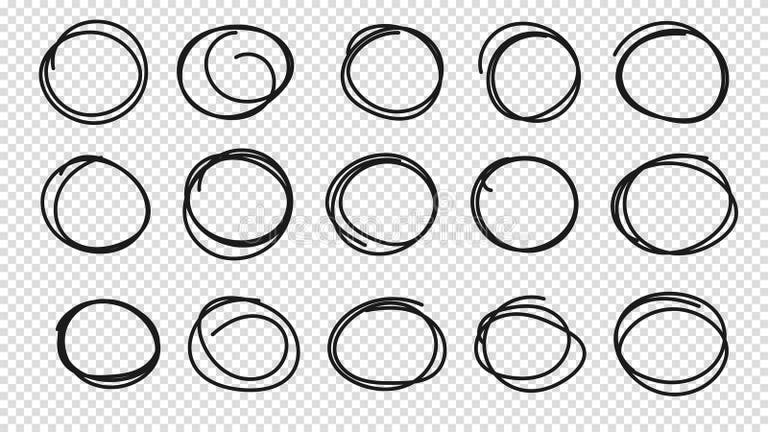 Hand Drawn Circle or Oval Line Sketch Set. Hand Drawing Circular ...