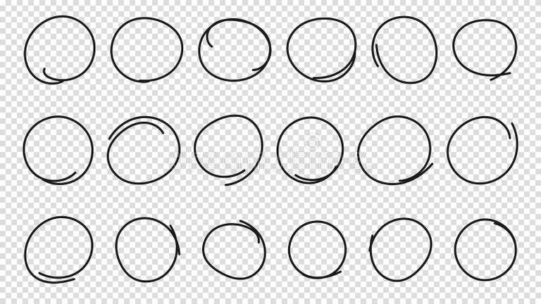 Hand Drawn Circle or Oval Line Sketch Set. Hand Drawing Circular ...