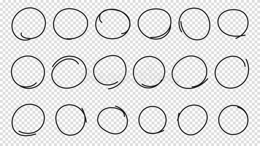 Hand Drawn Circle or Oval Line Sketch Set. Hand Drawing Circular ...