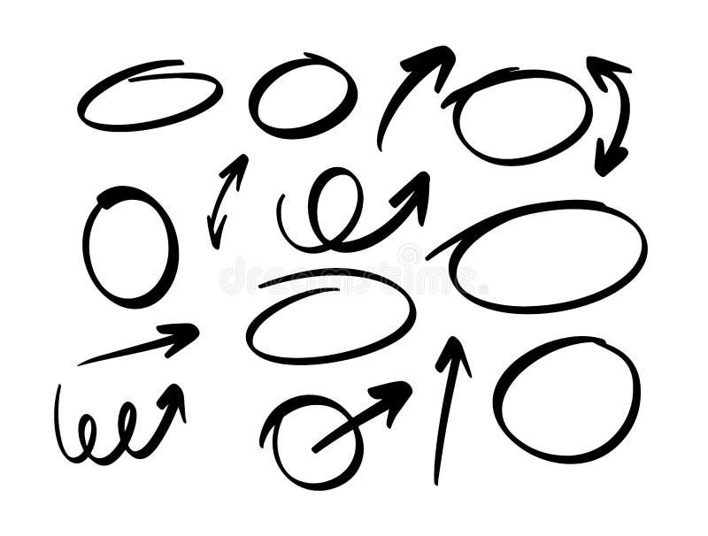 Hand Drawn Circles and Arrows Sign Collection Stock Vector ...