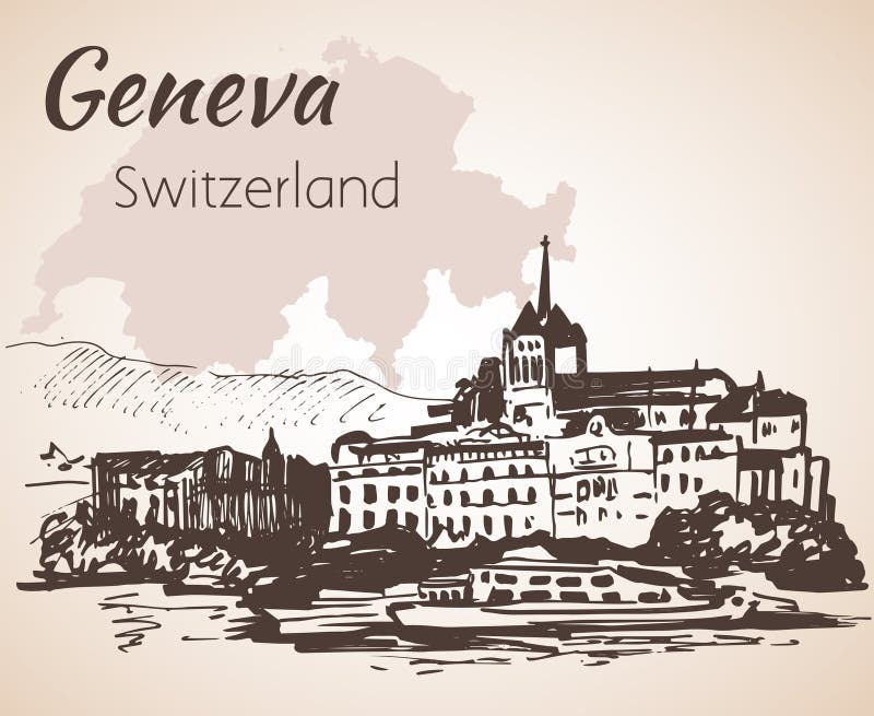 Geneva Switzerland Europe Euro Icon Vector Art Design Skyline Flat City ...
