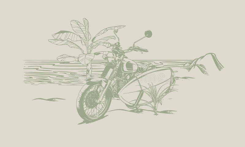 Classic Motorcycle in the Summer Beach Stock Vector - Illustration of ...