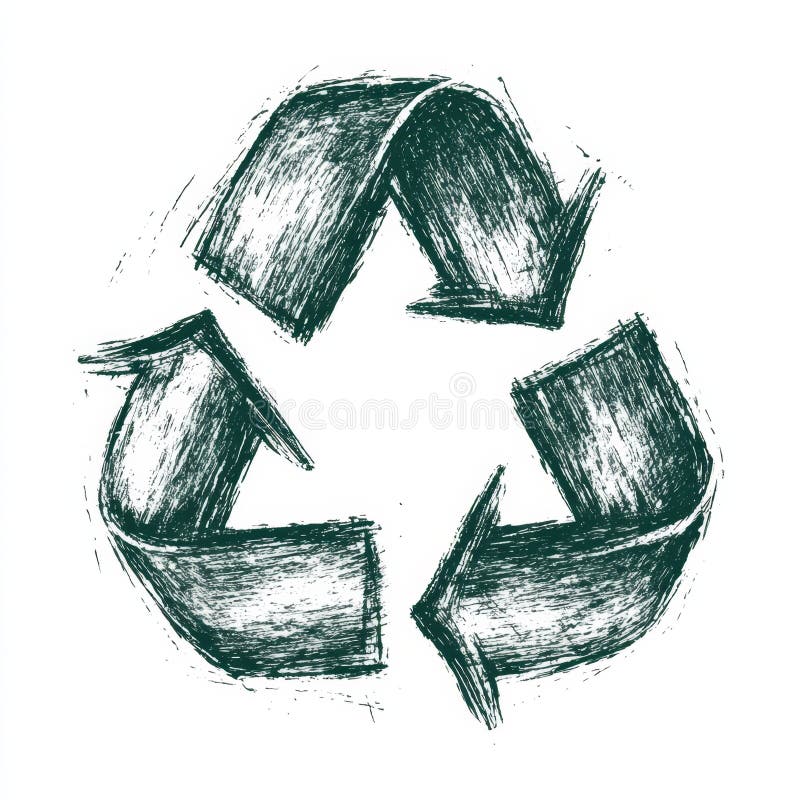 Hand-drawn Classic Recycling Symbol with Three Arrows in Circular ...