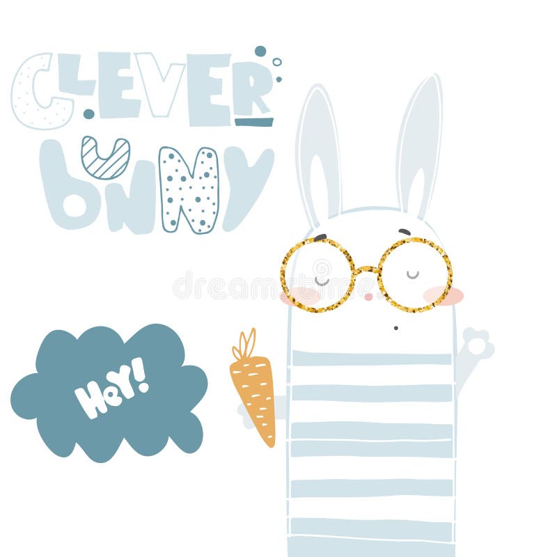 Hand Drawn Clever Bunny Vector Illustration Card Stock Vector ...