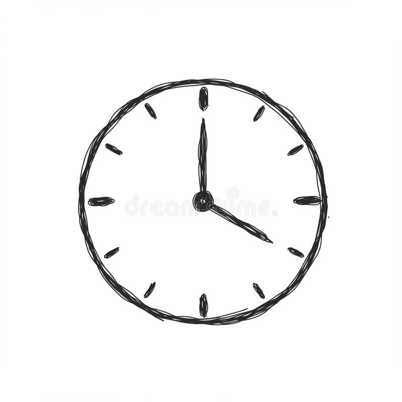 Hand-drawn Clock Sketch Featuring a Simple Round Face with Black ...