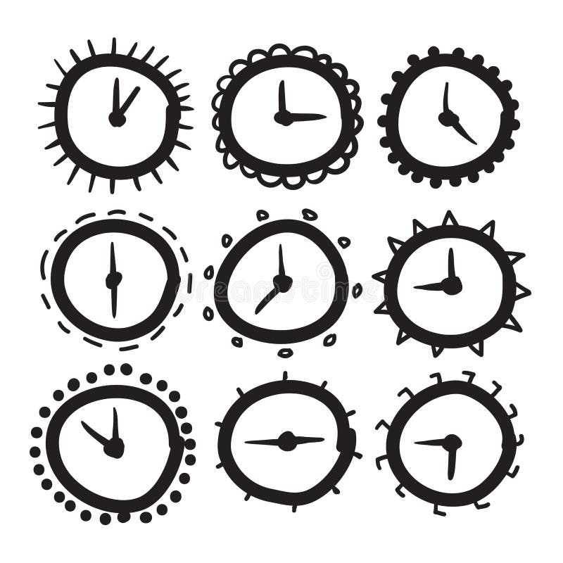 Hand Drawn Clock Vector Icons Set Illustration Stock Vector ...