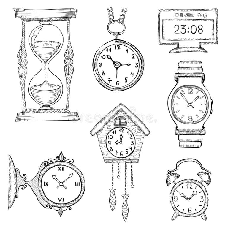 Hand drawn clocks set stock vector. Illustration of drawn - 31573323