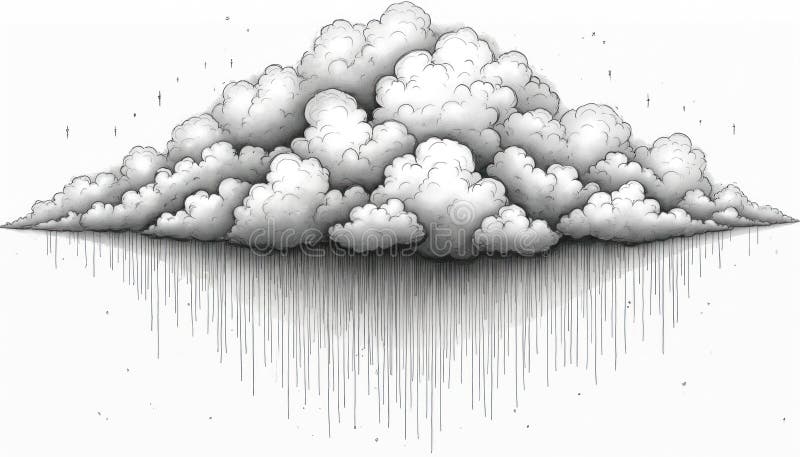 Hand Drawn Cloud Illustration with Falling Raindrops. Tattoo Design Art ...