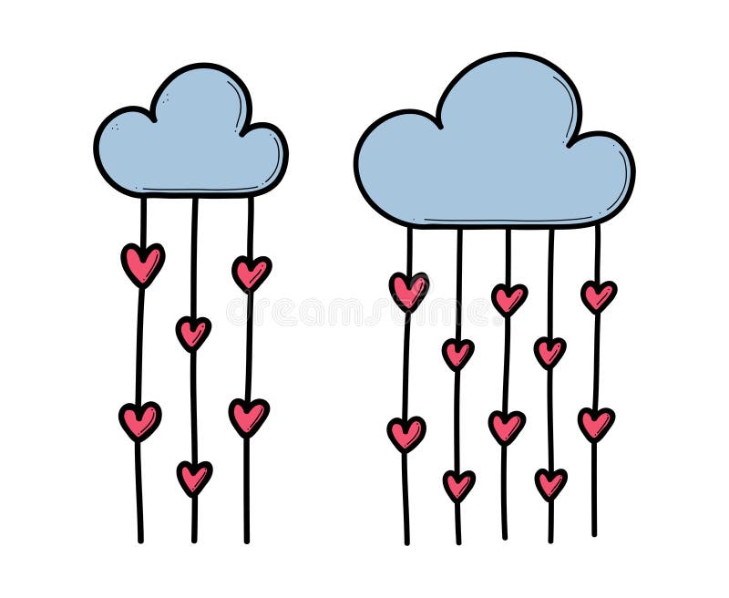 Hand Drawn Cloud Raining with Hearts Doodle Stock Vector - Illustration ...