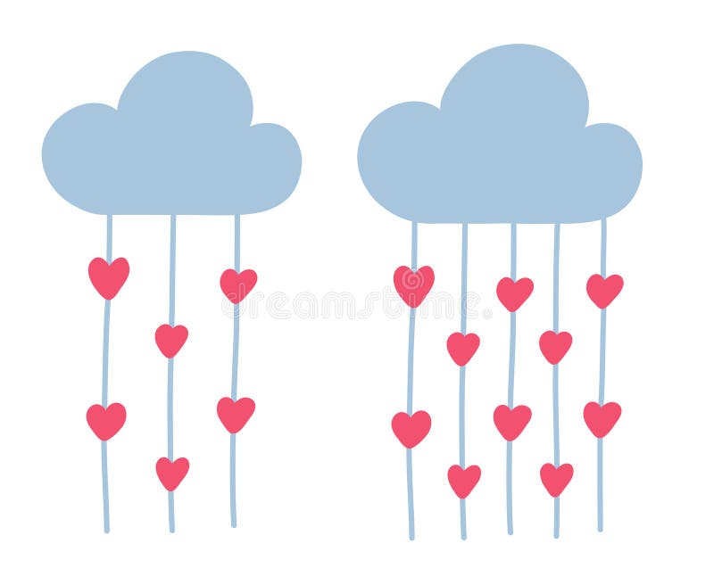 Hand Drawn Cloud Raining with Hearts Doodle Stock Vector - Illustration ...