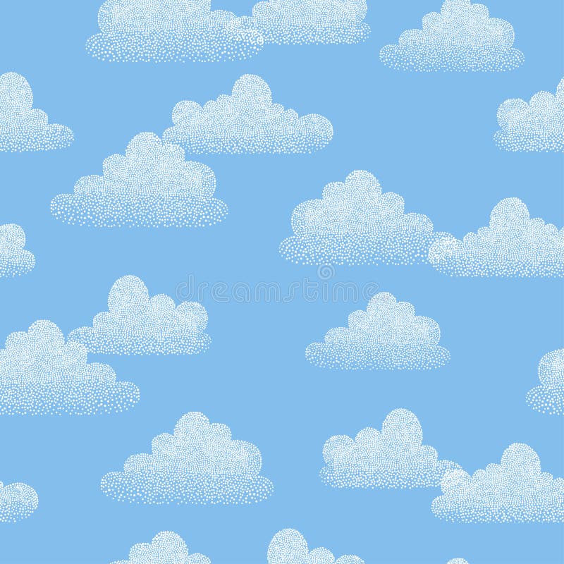 Hand Drawn Clouds Seamless Pattern. Blue Sky Background Stock Vector - Illustration of print ...