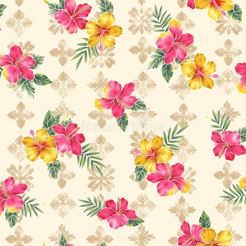 Hand-drawn Coastal Landscape Aloha Shirt Pattern, Stock Illustration ...