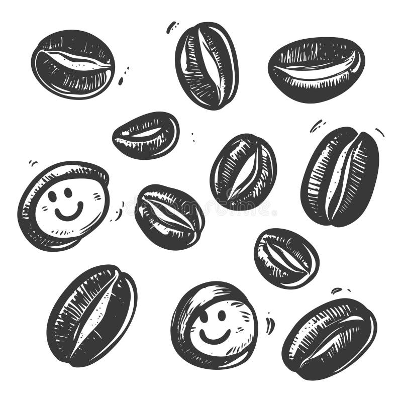 Hand-drawn Coffee Beans Scattered, Happy Beans Illustration Stock ...