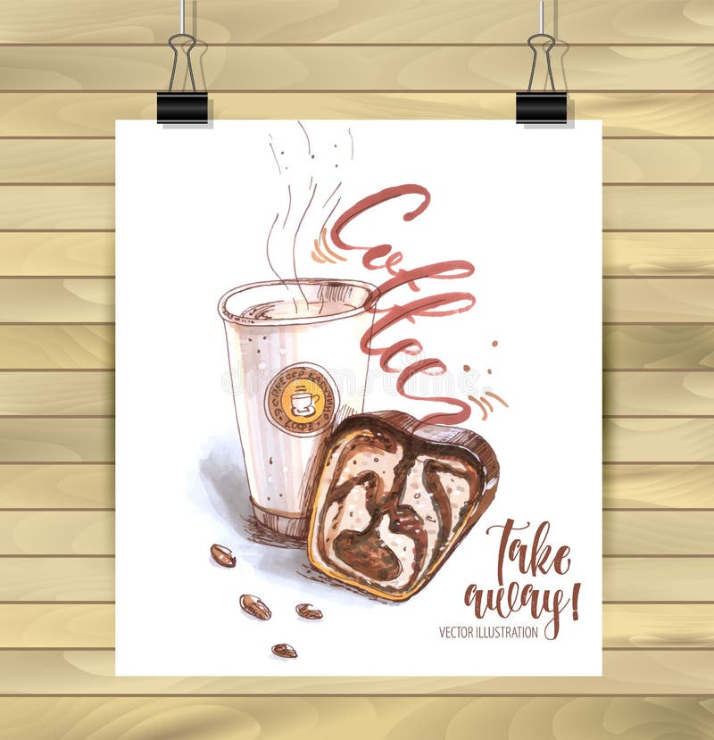 Hand Drawn Coffee. Coffee Logo Hand Drawn Isolated. Take Away. Dessert ...