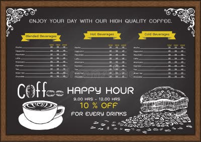 Hand Drawn Coffee Menu on Chalkboard. Stock Vector - Illustration of ...