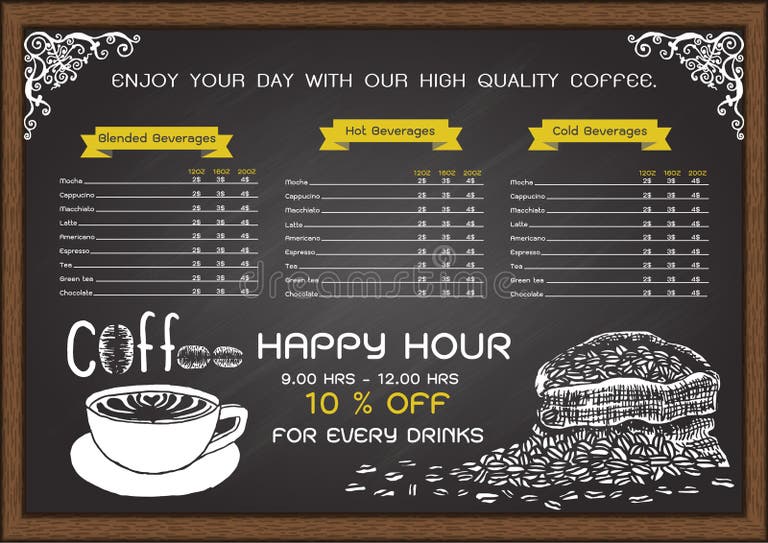 Hand Drawn Coffee Menu on Chalkboard. Stock Vector - Illustration of ...