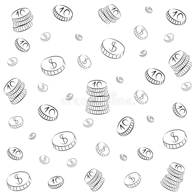 Hand Drawn Coins. Doodle Money Rain. Sketch Style Stock Vector ...