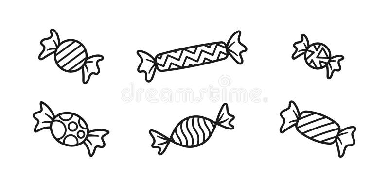 Hand Drawn Collection of Candy Doodles in Various Shapes and Patterns ...