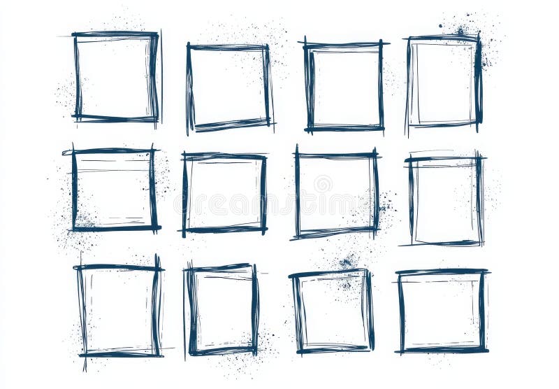 A Hand-drawn Collection of Rectangular Frames in a Doodle Sketch Style ...