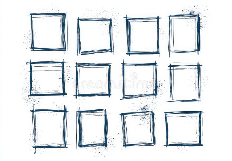 A Hand-drawn Collection of Rectangular Frames in a Doodle Sketch Style ...